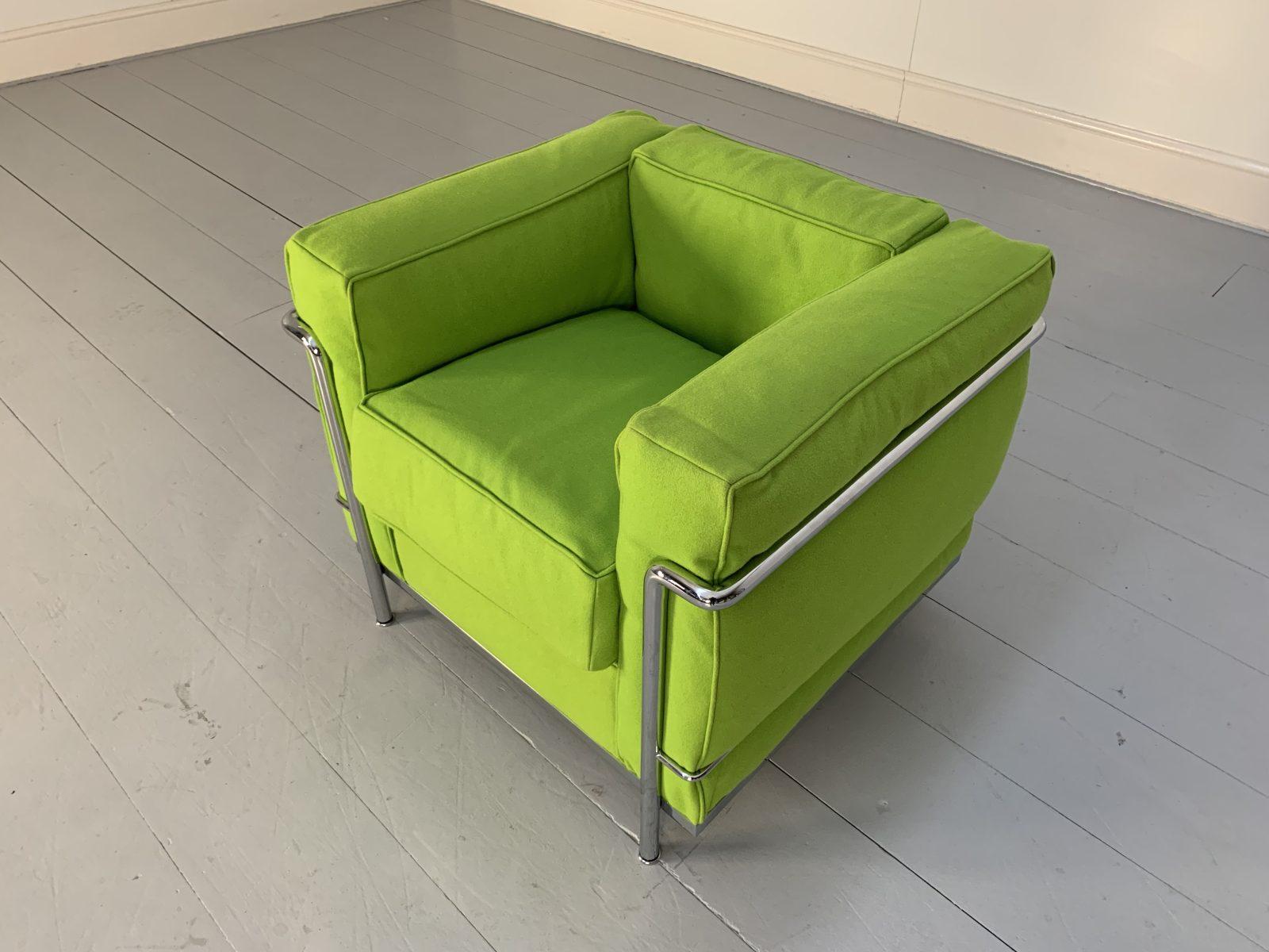 Cassina “LC2” Le Corbusier Armchair – In Lime Green Wool For Sale at 1stDibs
