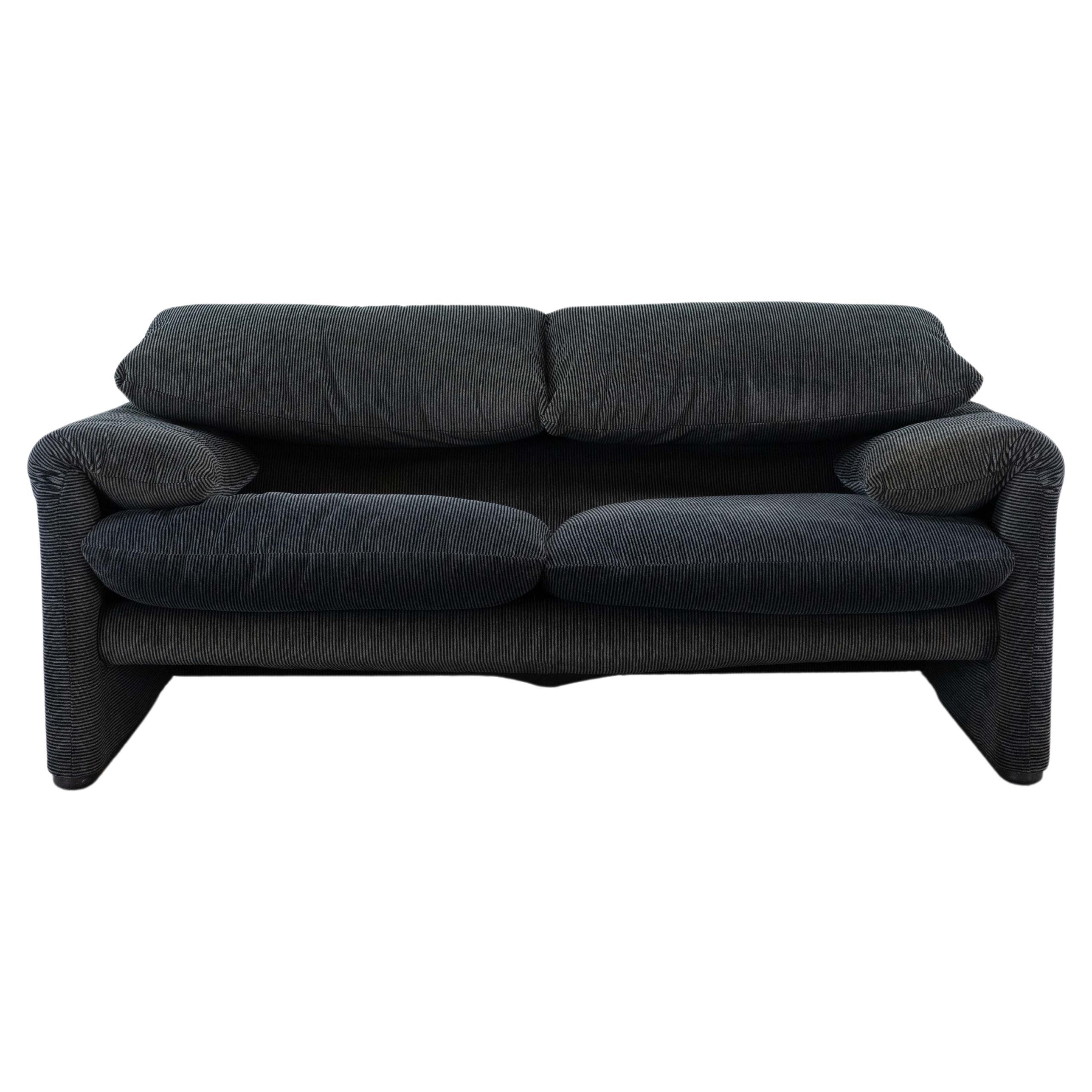 Cassina Maralunga 2-seat Sofa by Vico Magistretti in grey-blue striped ...