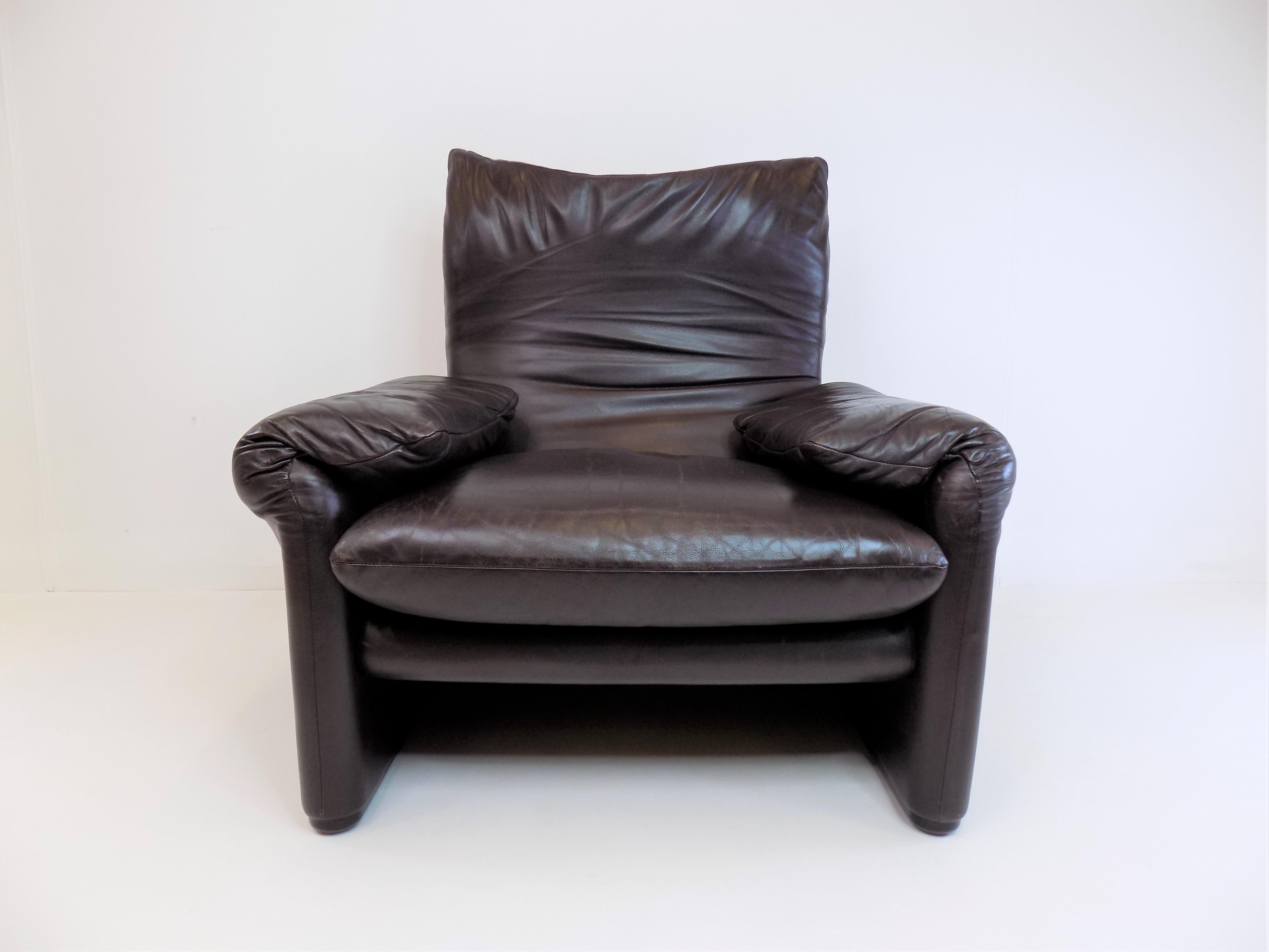 Cassina Maralunga Leather Armchair Brown by Vico Magistretti at 1stDibs ...