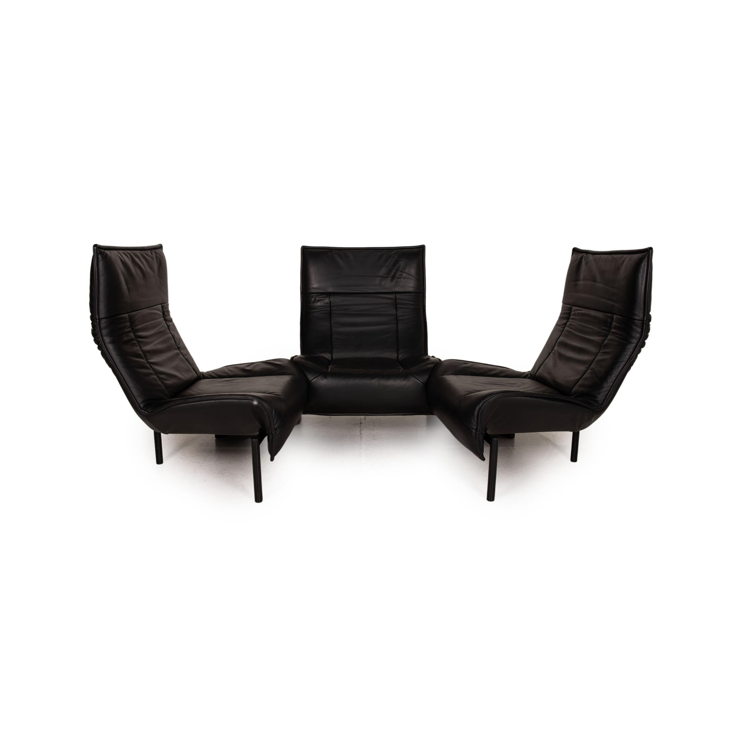 Cassina Veranda Leather Sofa Black Three-Seater Couch Function For Sale ...