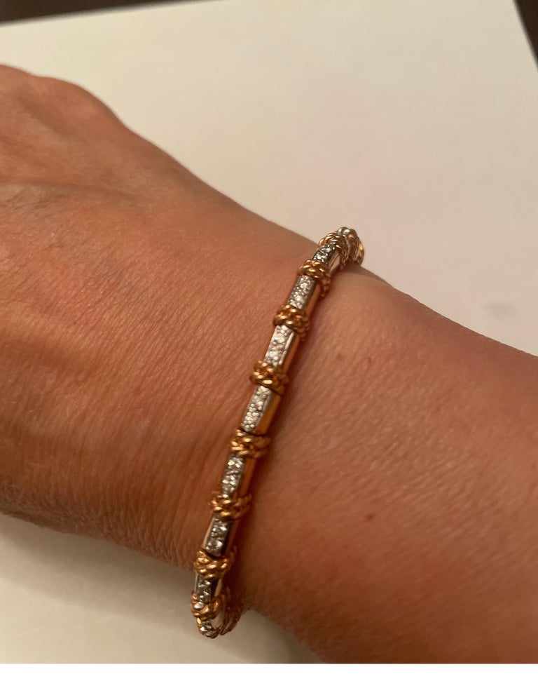Cassis 18 Karat Rose Gold Diamond Bangle Bracelet with Rope Accent at ...