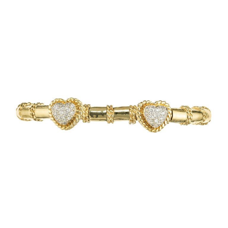 Cassis .55 Carat Diamond Yellow Gold Heart Bangle Bracelet For Sale at ...