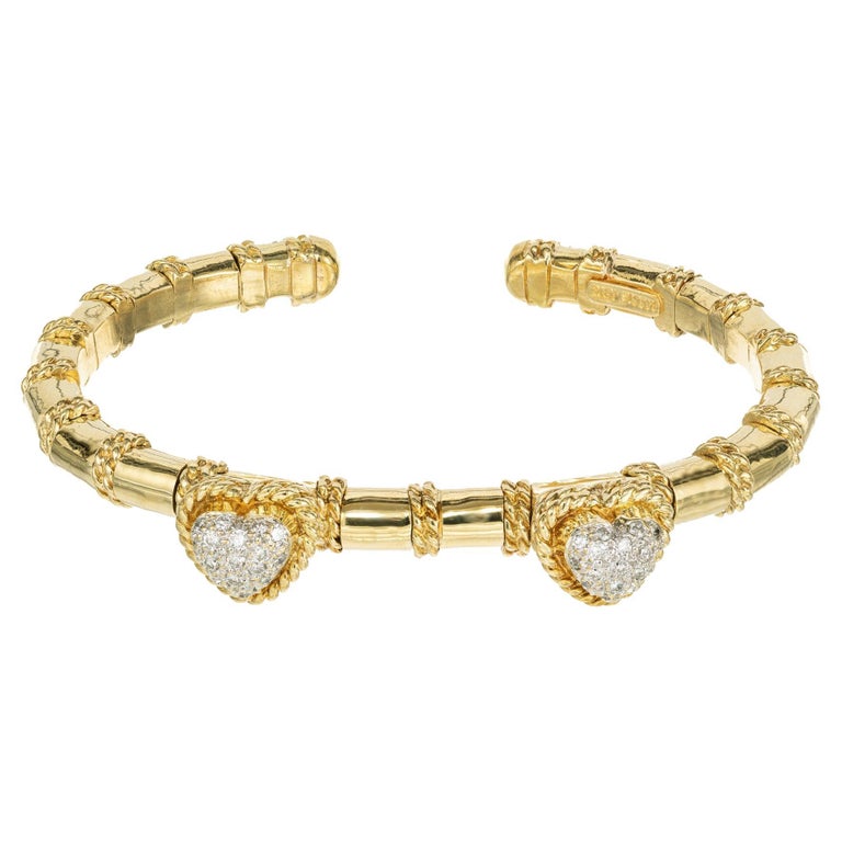 Cassis .55 Carat Diamond Yellow Gold Heart Bangle Bracelet For Sale at ...