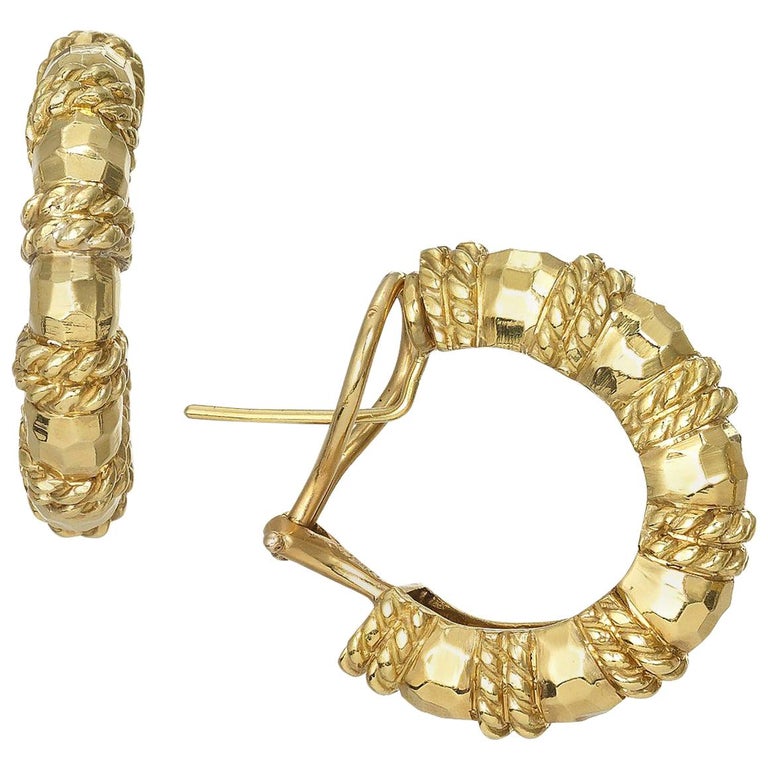 Cassis Yellow Gold Hoops at 1stDibs
