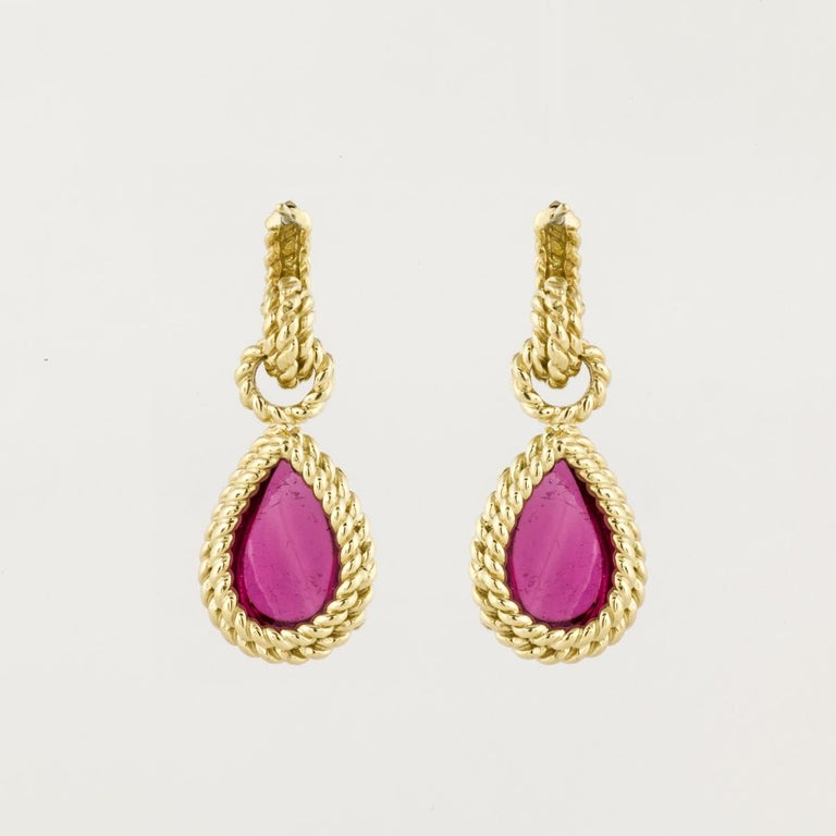Cassis 18K Yellow Gold Pink Tourmaline Drop Earrings For Sale at 1stDibs