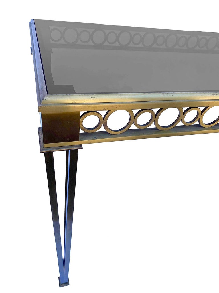Cast Brass and Smoked Glass Console Table For Sale at 1stDibs