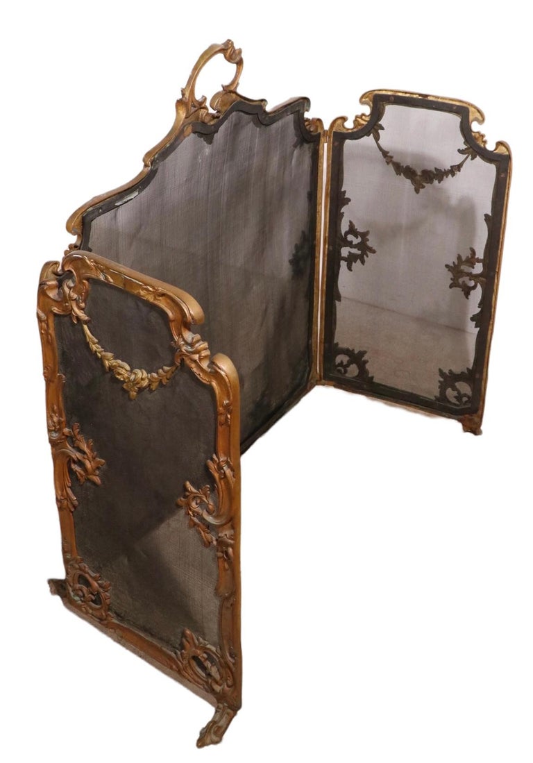 Cast Bronze and Mesh, Three Fold Fireplace Screen Marked Palm Bronze ...