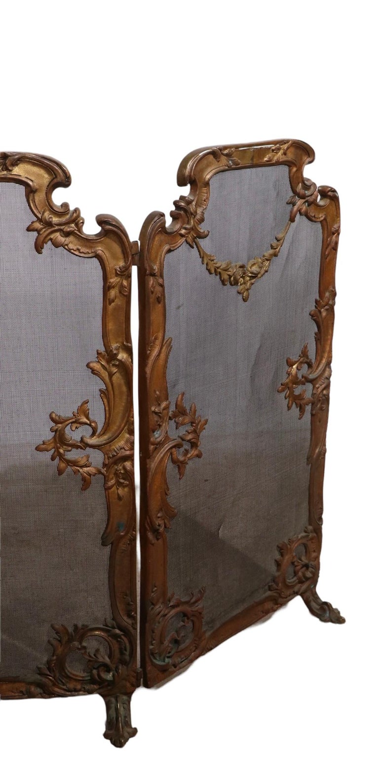 Cast Bronze and Mesh, Three Fold Fireplace Screen Marked Palm Bronze ...