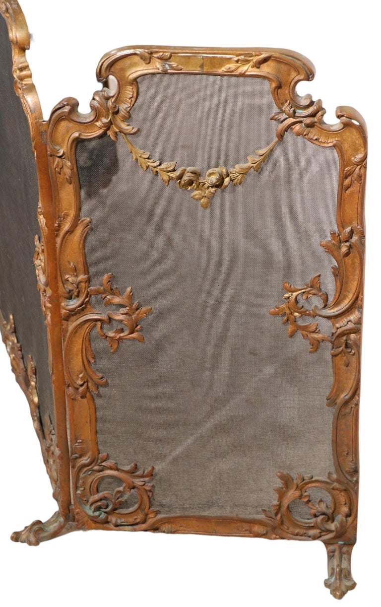 Cast Bronze and Mesh, Three Fold Fireplace Screen Marked Palm Bronze ...
