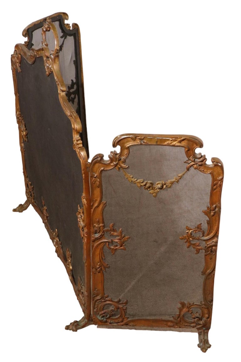 Cast Bronze and Mesh, Three Fold Fireplace Screen Marked Palm Bronze ...