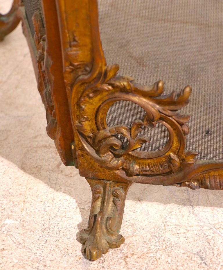 Cast Bronze and Mesh, Three Fold Fireplace Screen Marked Palm Bronze ...