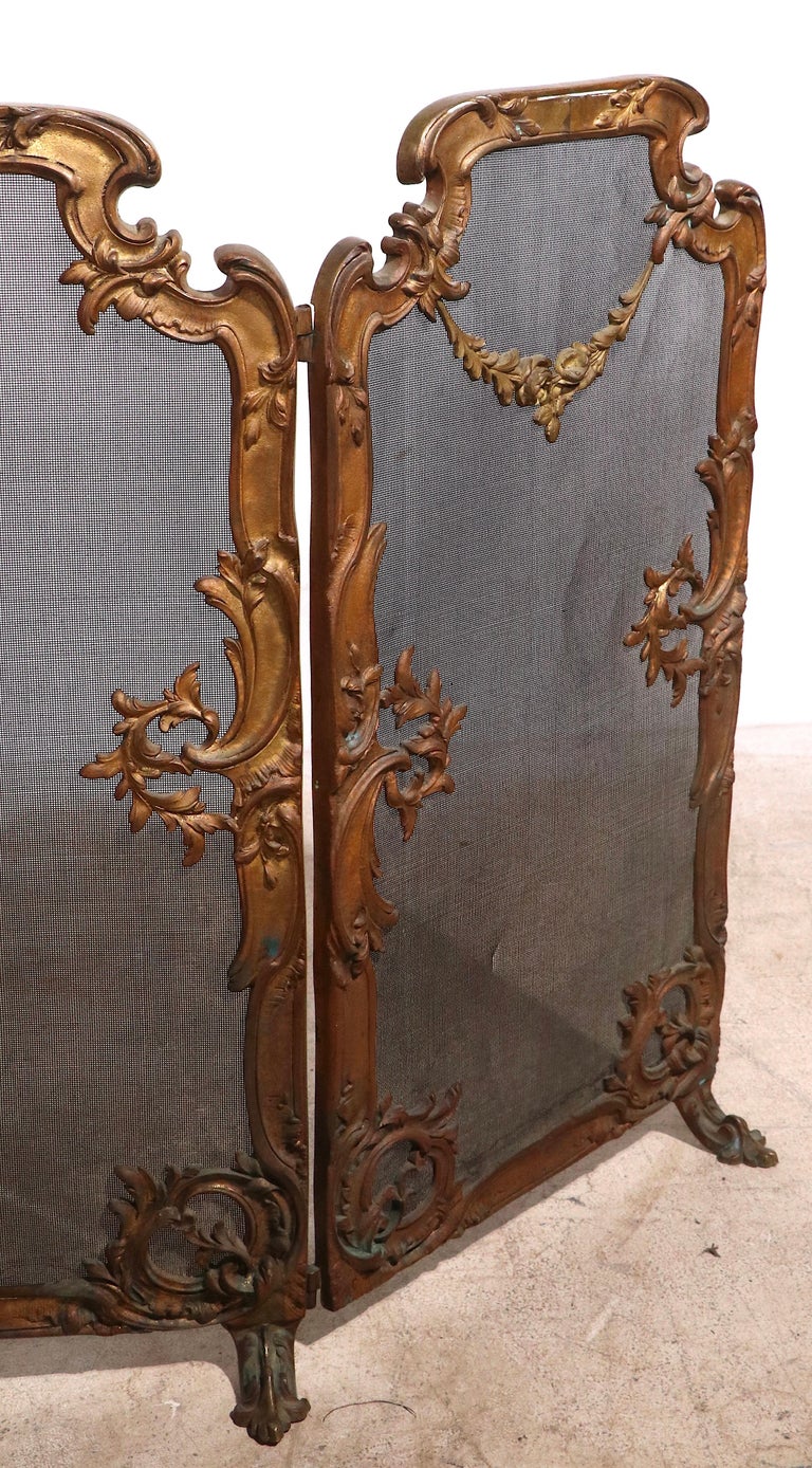 Cast Bronze and Mesh, Three Fold Fireplace Screen Marked Palm Bronze ...
