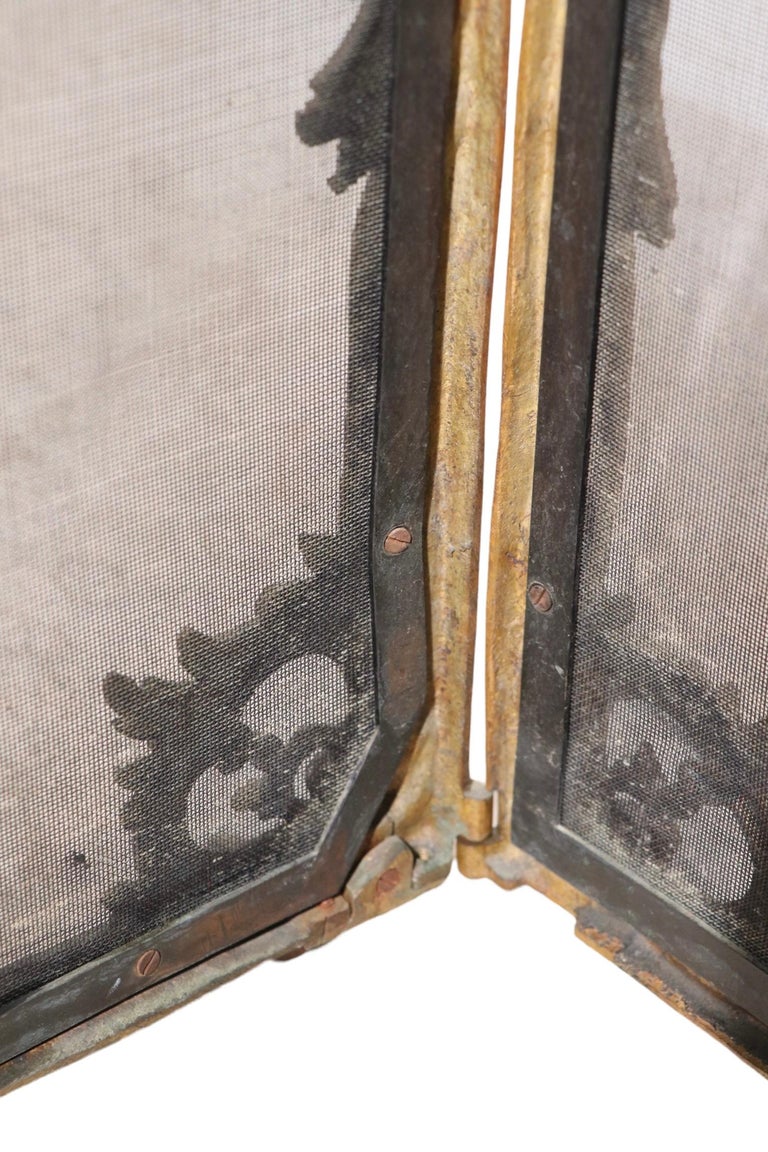 Cast Bronze and Mesh, Three Fold Fireplace Screen Marked Palm Bronze ...