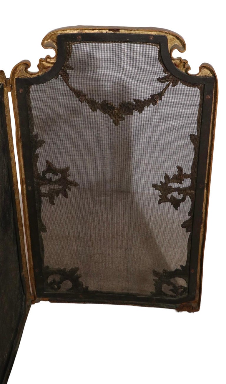 Cast Bronze and Mesh, Three Fold Fireplace Screen Marked Palm Bronze ...