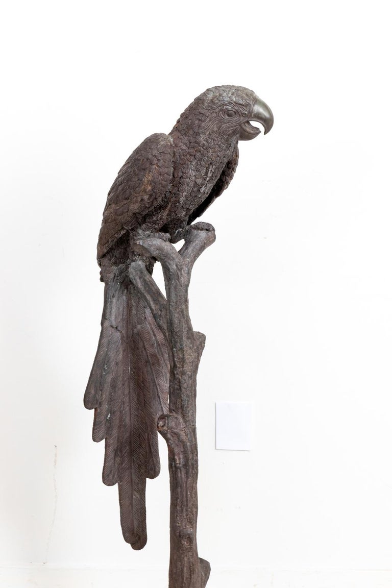 Cast Bronze Parrot on Perch Garden Statue at 1stDibs