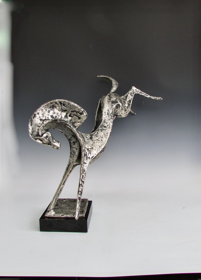 Cast Bronze Sculpture of Stylized Rearing Horse on Onyx Base For Sale ...