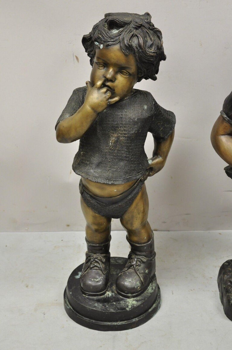 Cast Bronze Victorian Style Little Boy and Girl Statue Figure, a Pair ...