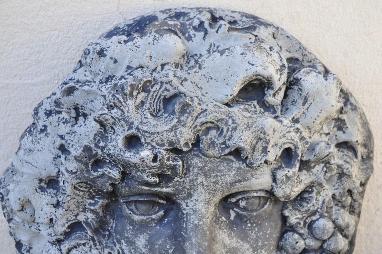Cast Concrete Cement Figural Wall Hanging Bacchus Face Garden Sculpture ...
