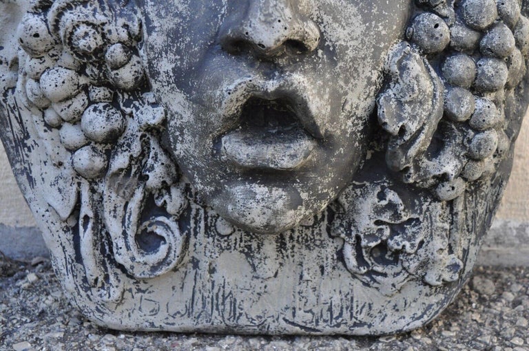 Cast Concrete Cement Figural Wall Hanging Bacchus Face Garden Sculpture ...