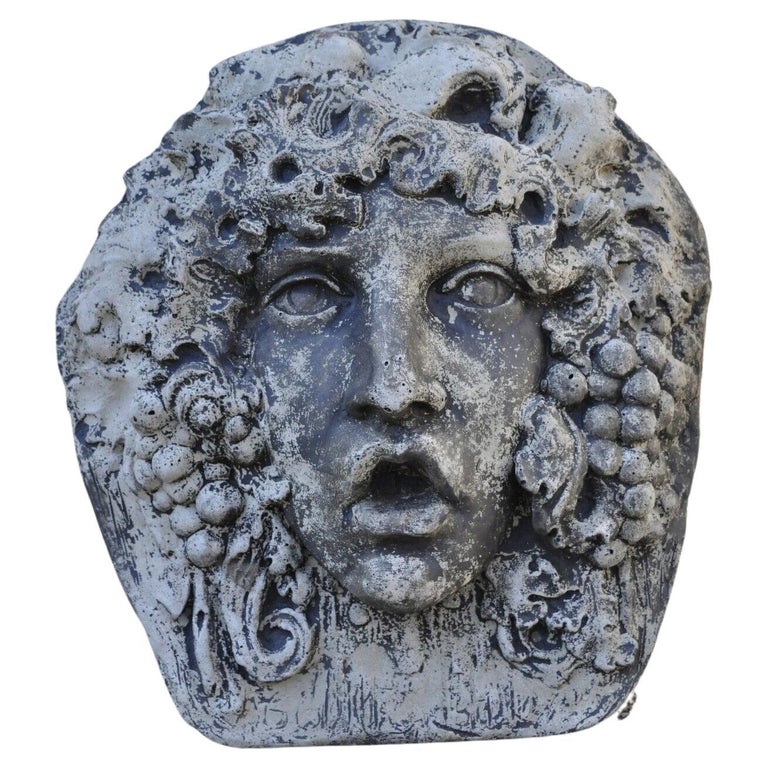 Cast Concrete Cement Figural Wall Hanging Bacchus Face Garden Sculpture ...
