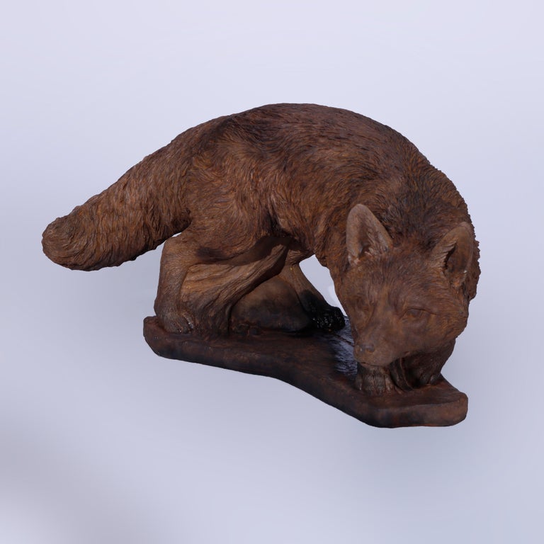 Cast Hard Stone Life Size Crouching Fox Garden Statue in Bronzed Finish ...