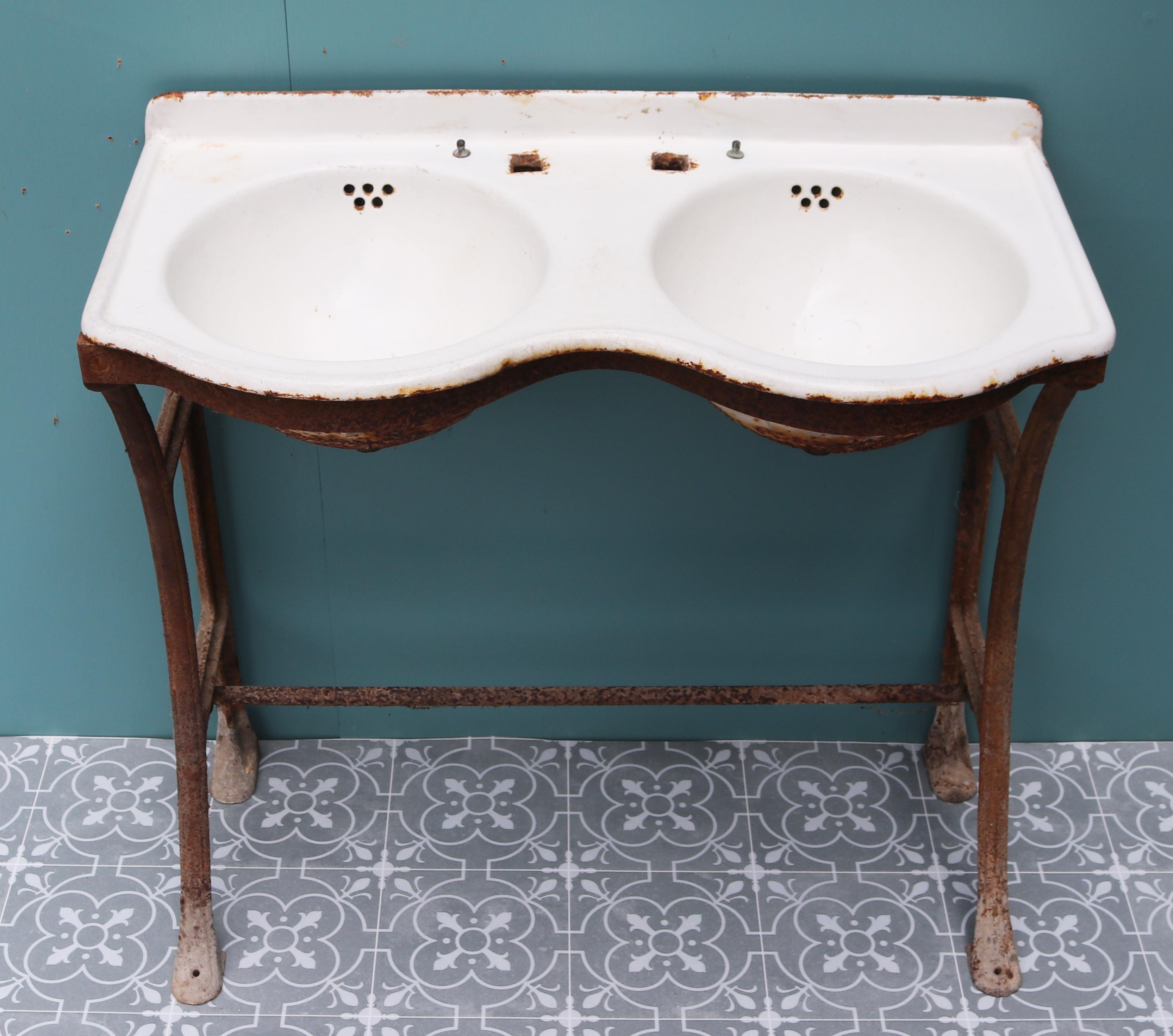 Cast Iron Antique Double Basin with Stand For Sale at 1stDibs