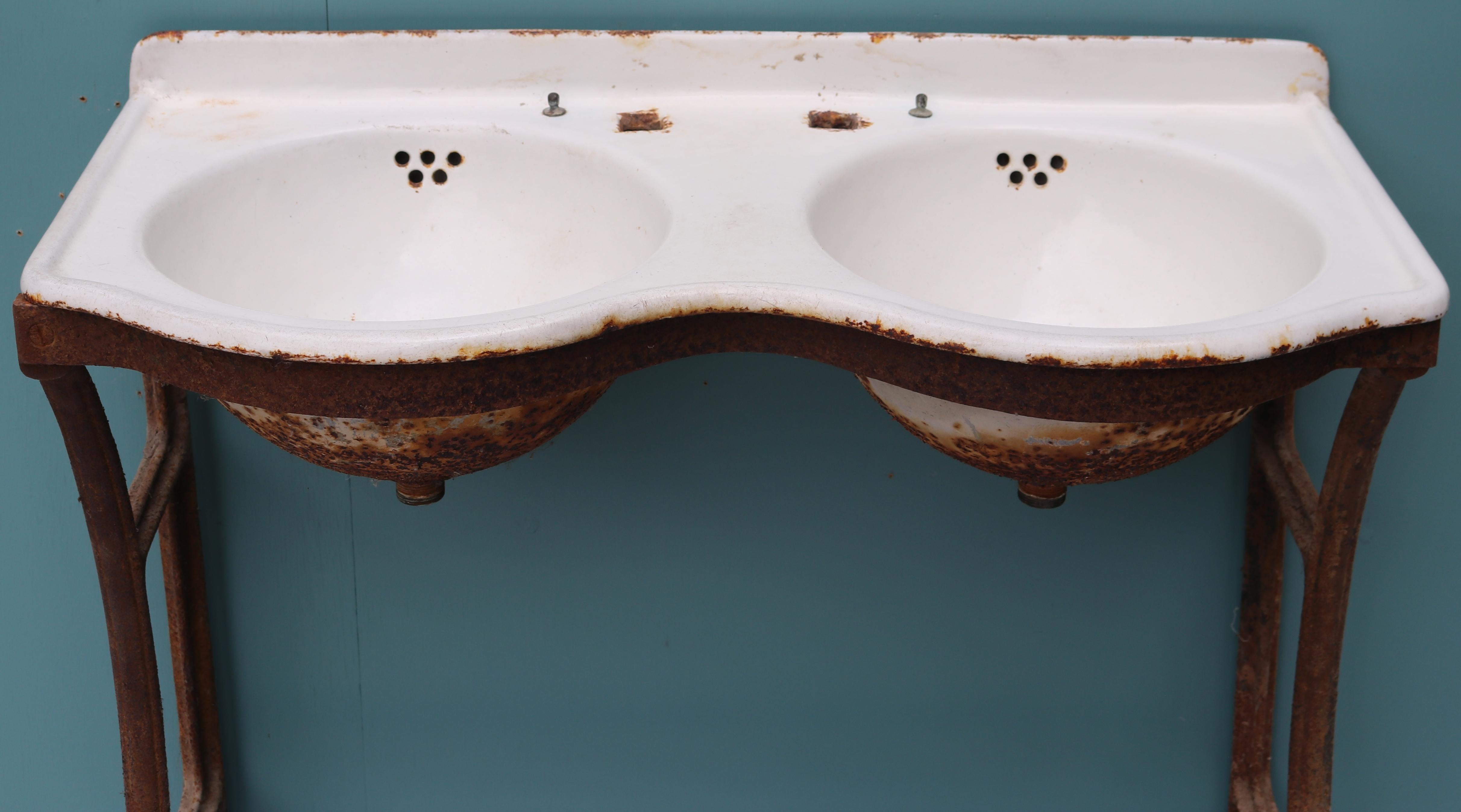 Cast Iron Antique Double Basin with Stand For Sale at 1stDibs