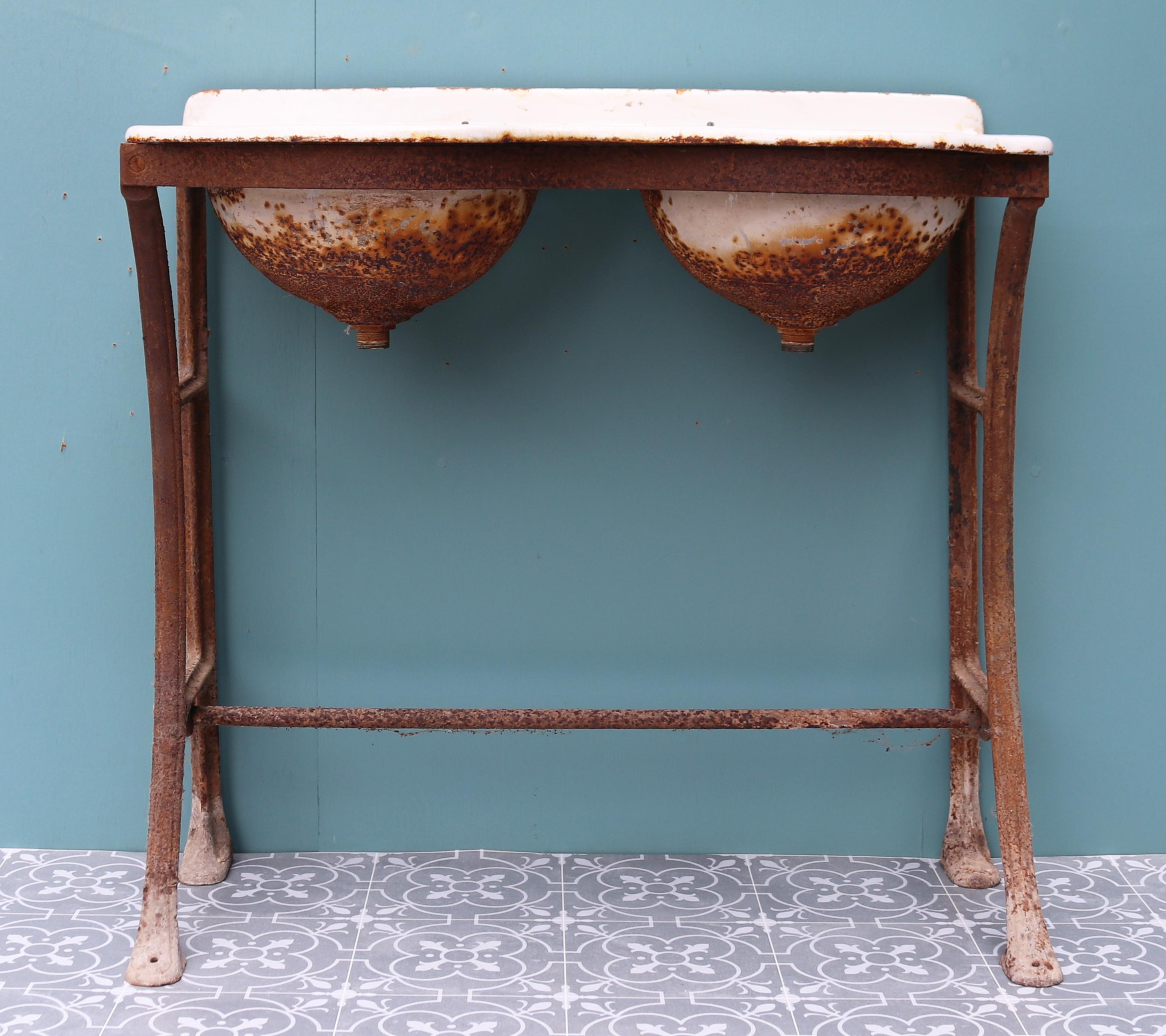 Cast Iron Antique Double Basin with Stand For Sale at 1stDibs