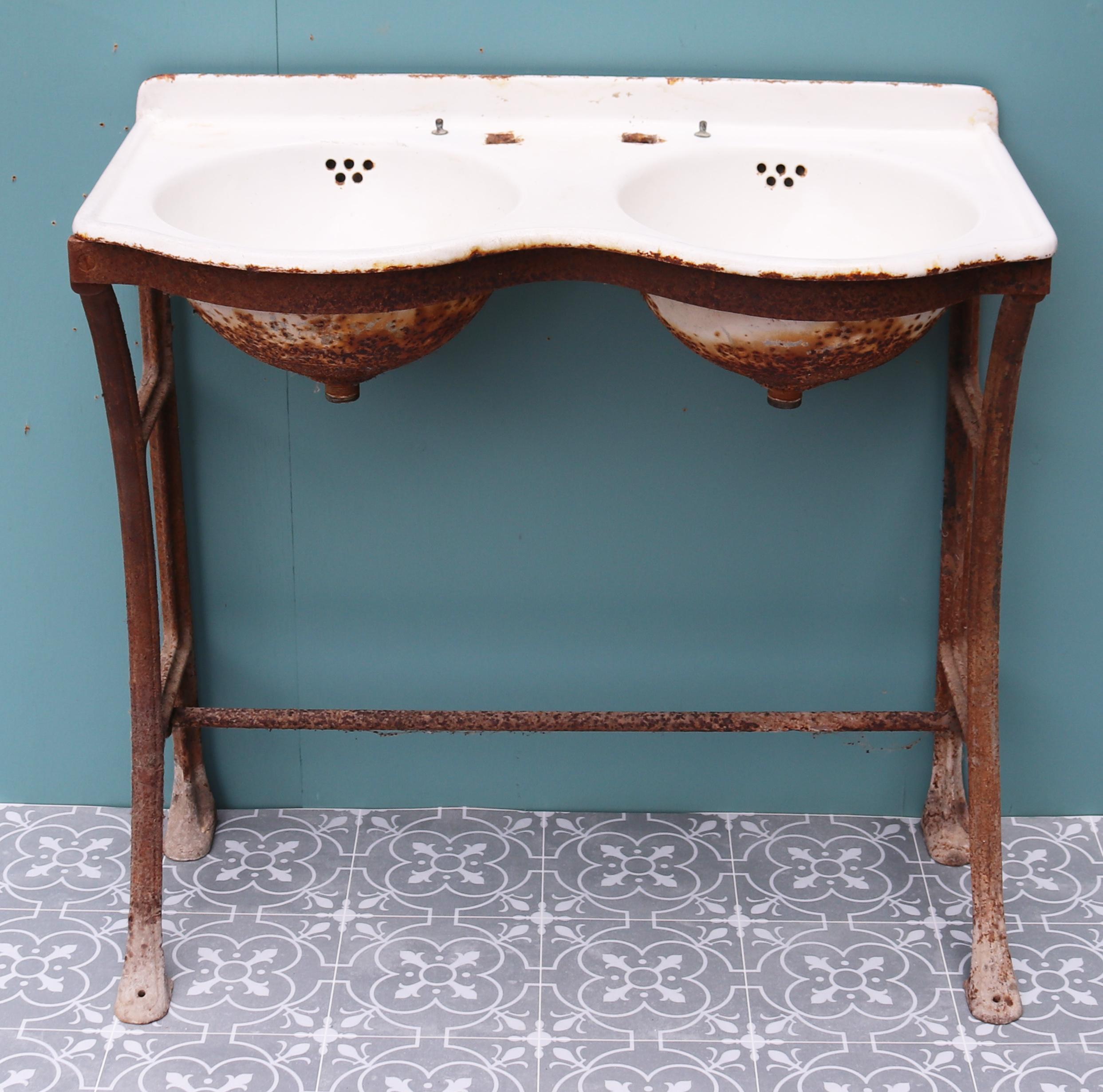 Cast Iron Antique Double Basin with Stand For Sale at 1stDibs