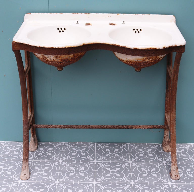 Cast Iron Antique Double Basin with Stand For Sale at 1stDibs