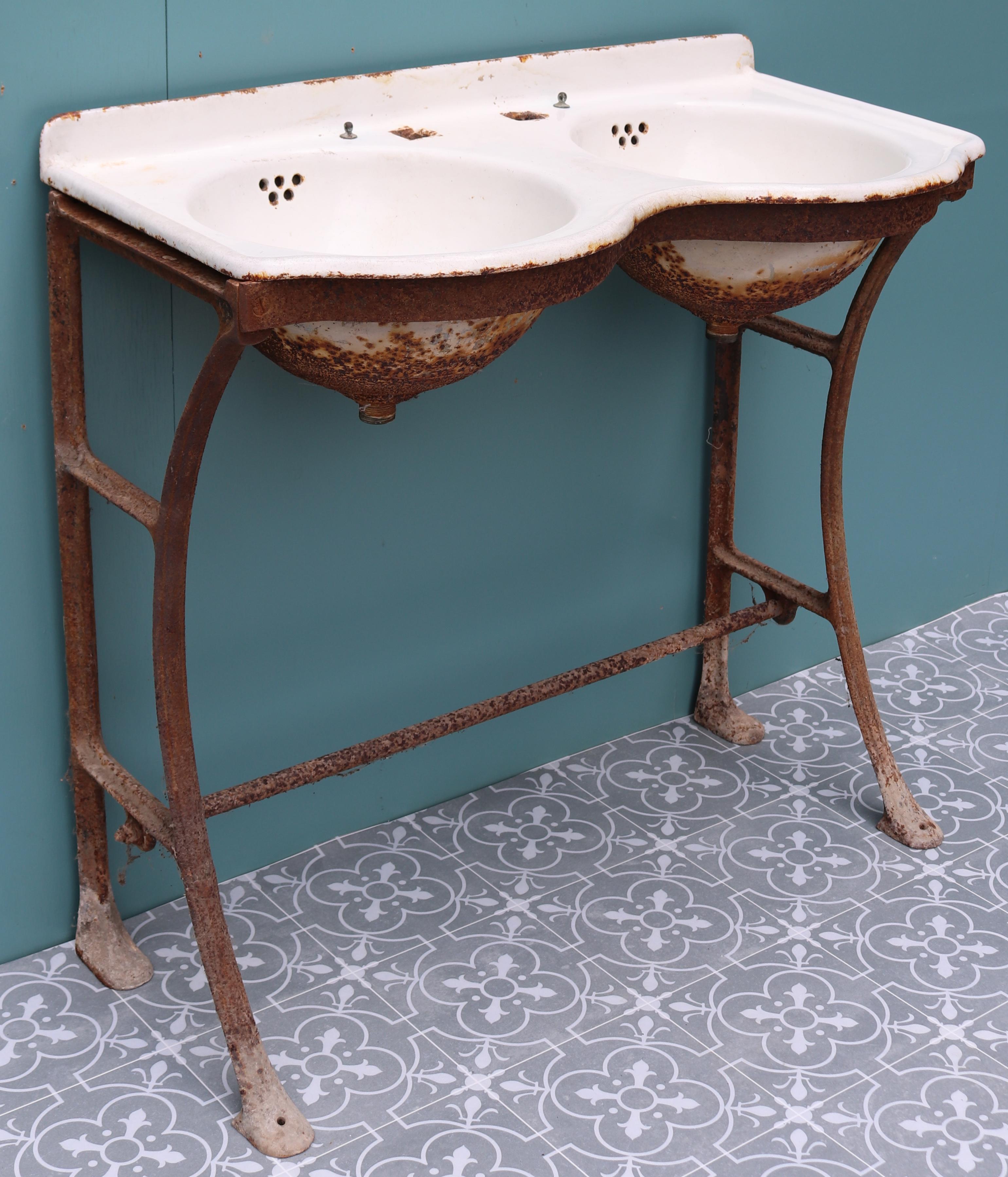 Cast Iron Antique Double Basin with Stand For Sale at 1stDibs