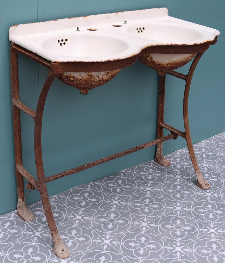 Cast Iron Antique Double Basin with Stand For Sale at 1stDibs