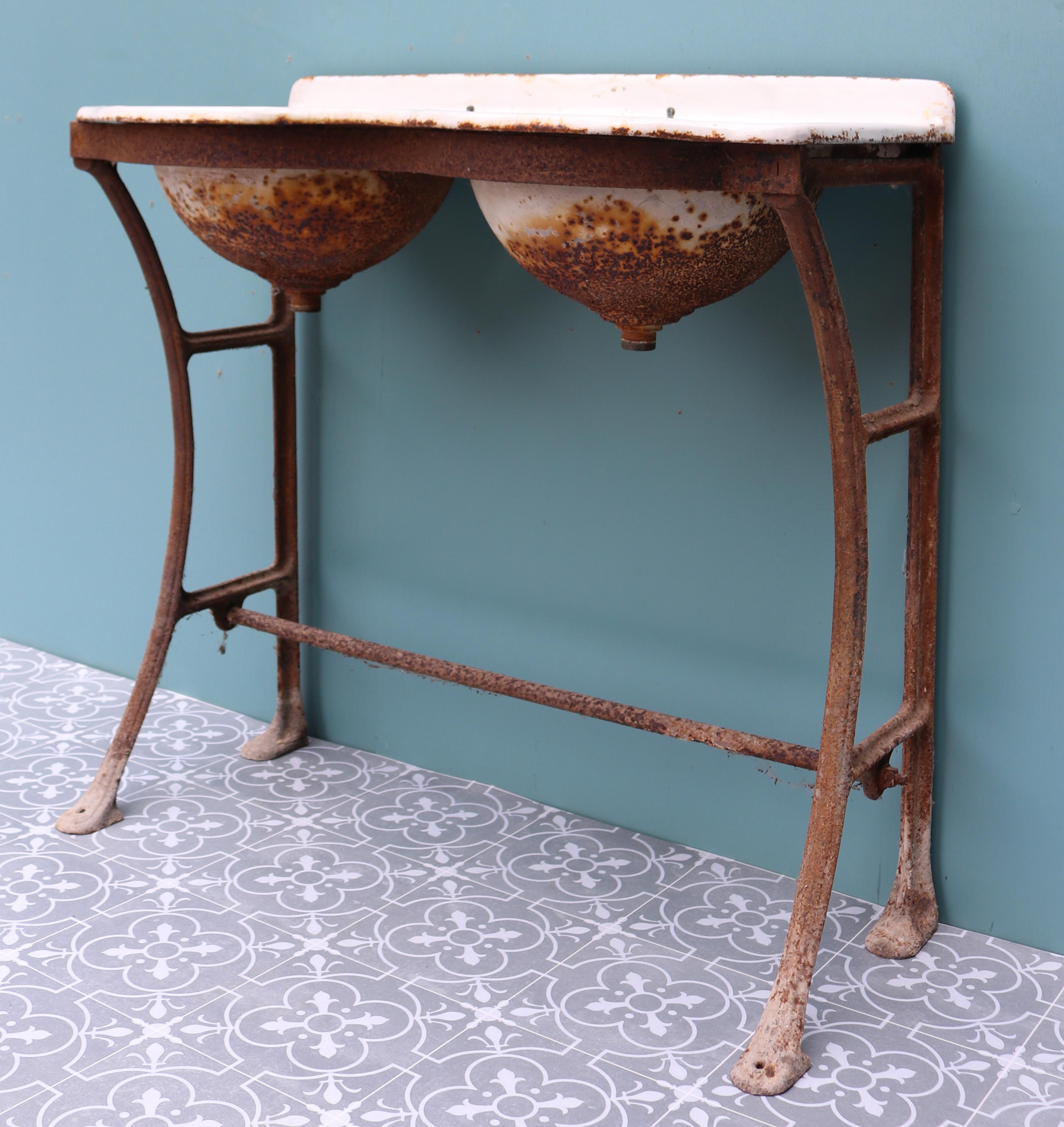 Cast Iron Antique Double Basin with Stand For Sale at 1stDibs