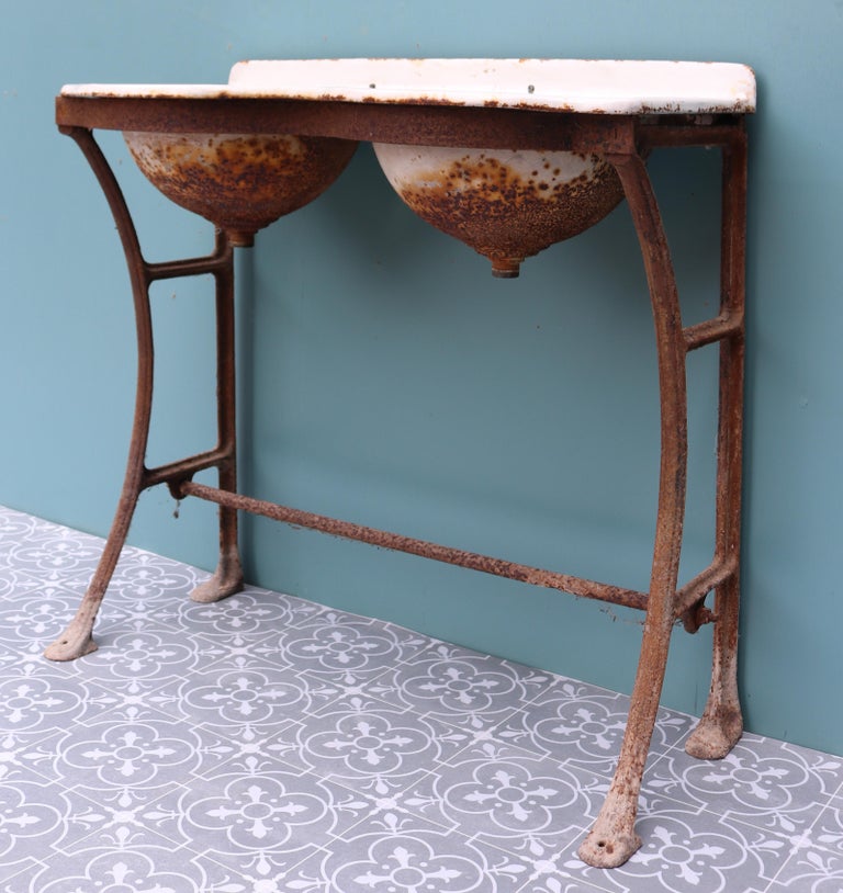 Cast Iron Antique Double Basin with Stand For Sale at 1stDibs
