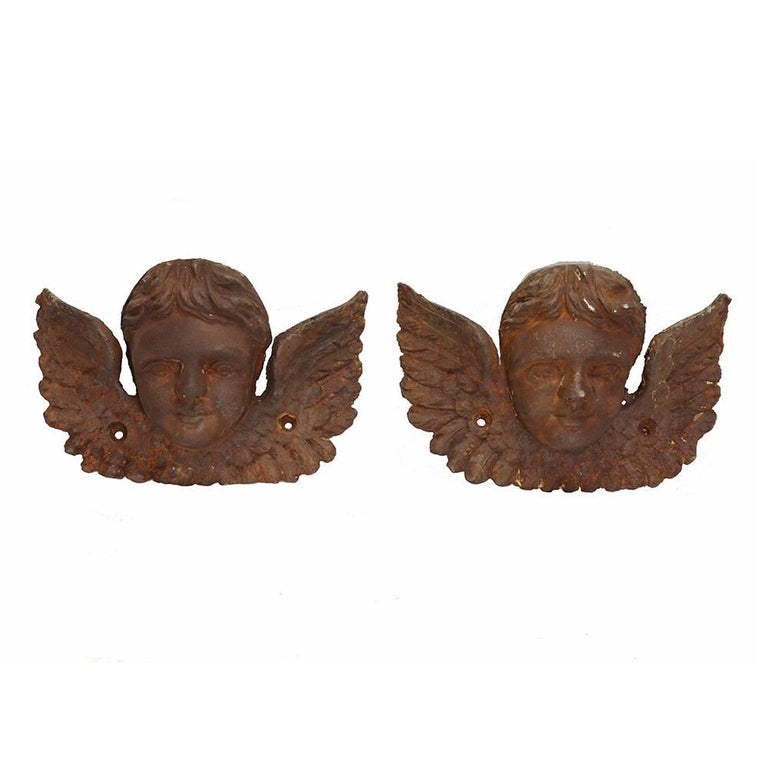 Cast Iron Architectural Cherubs, Set of Two For Sale at 1stDibs