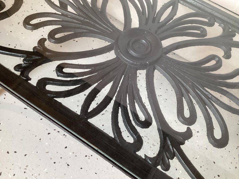 Cast Iron Coffee Table with Glass Top and Winged Woman on Corners For ...