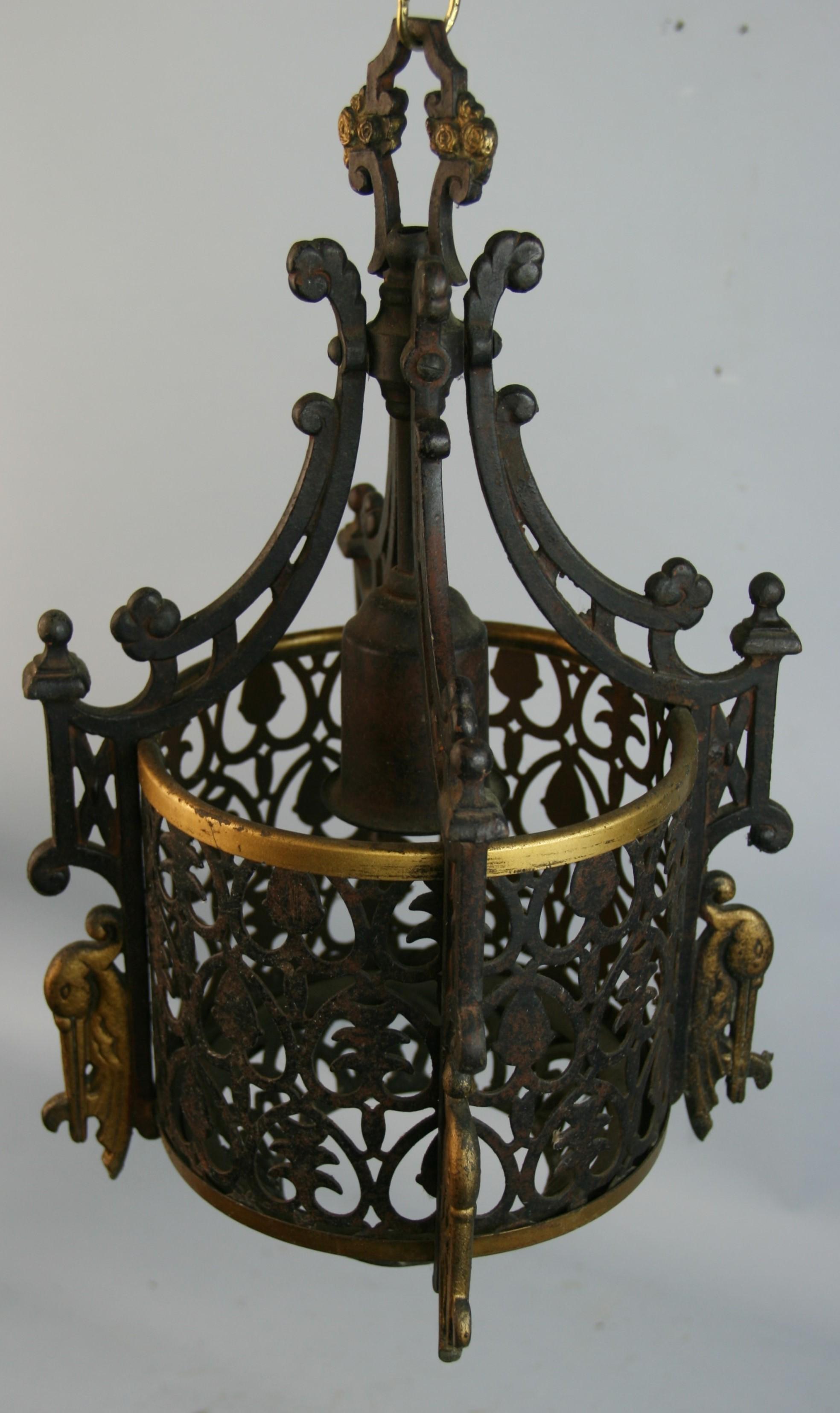 Cast Iron English Lantern with Griffon Detailing Circa 1920's at 1stDibs