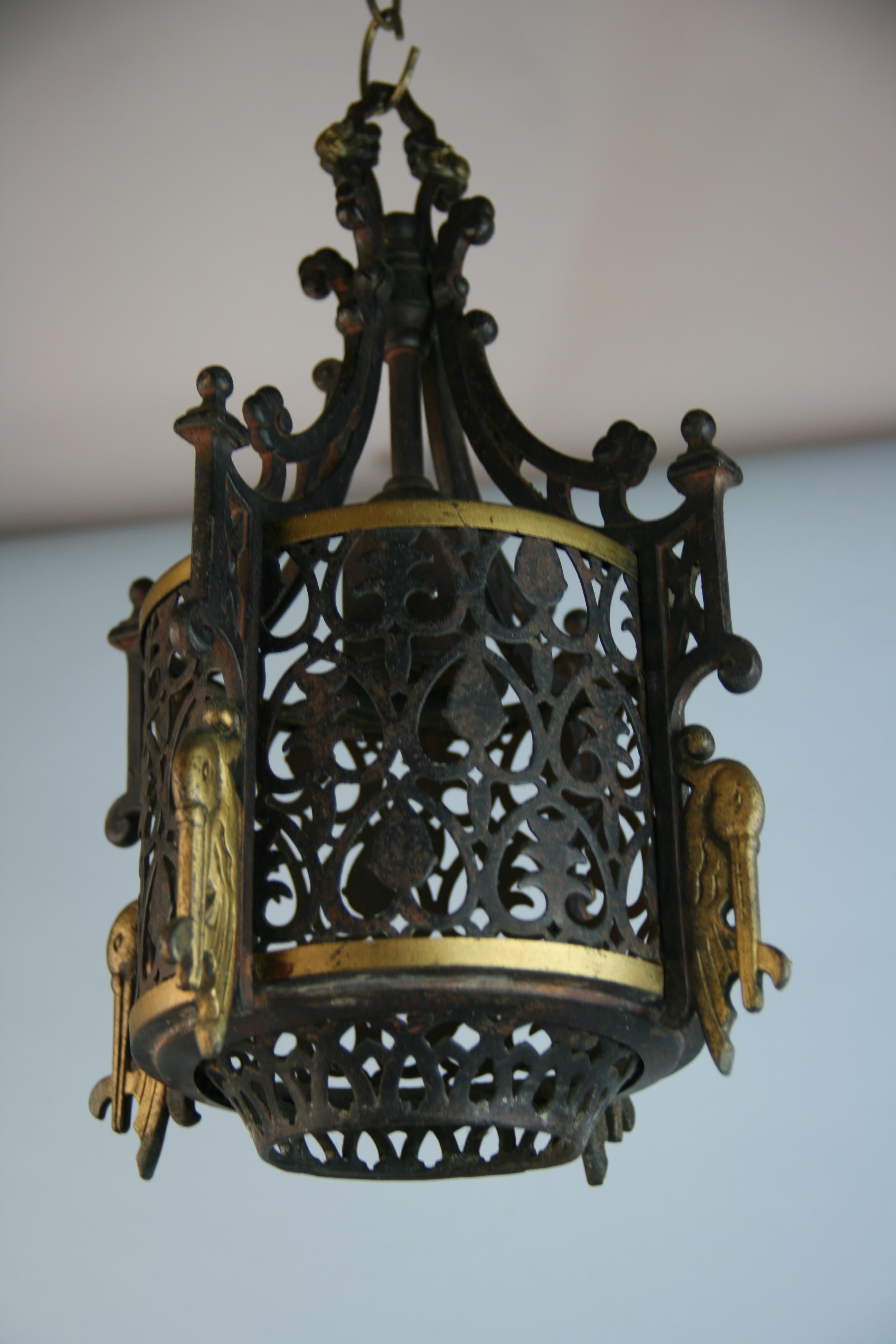 Cast Iron English Lantern with Griffon Detailing Circa 1920's at 1stDibs