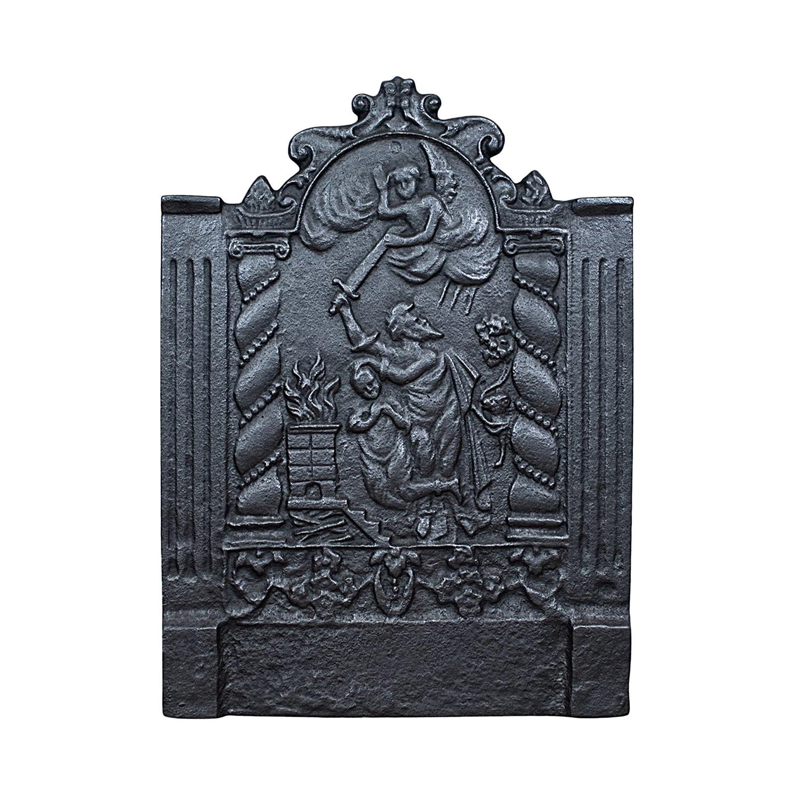 Cast Iron Fire Back, 17th Century Revival, Plate, Figures and Angel ...