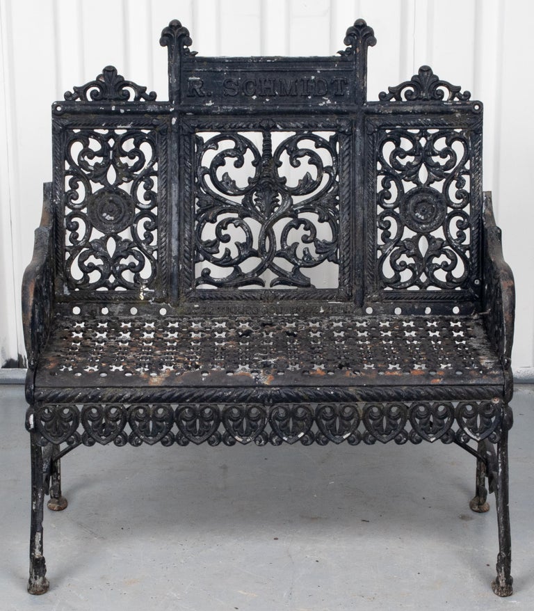 Cast Iron Gothic Revival Garden Bench after Peter Timmes at 1stDibs
