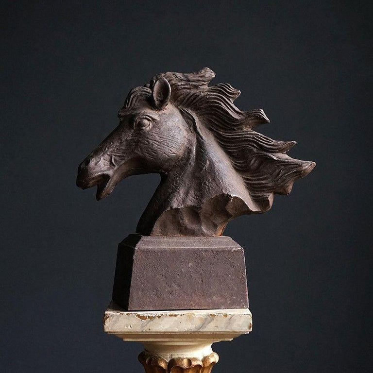 Vintage Cast Iron Horses Head Garden Statue Finial Sculpture, 20th ...