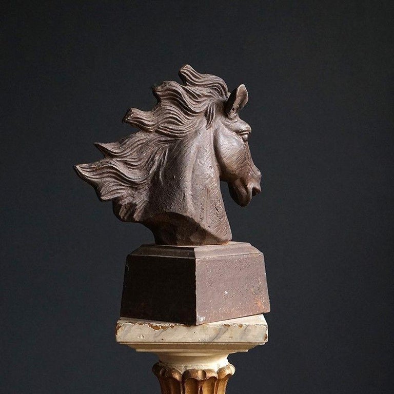 Vintage Cast Iron Horses Head Garden Statue Finial Sculpture, 20th ...