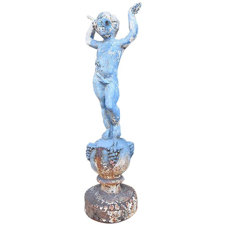 Cast Iron Model of a Celebrating Boy Garden Statue, 19th Century at 1stDibs