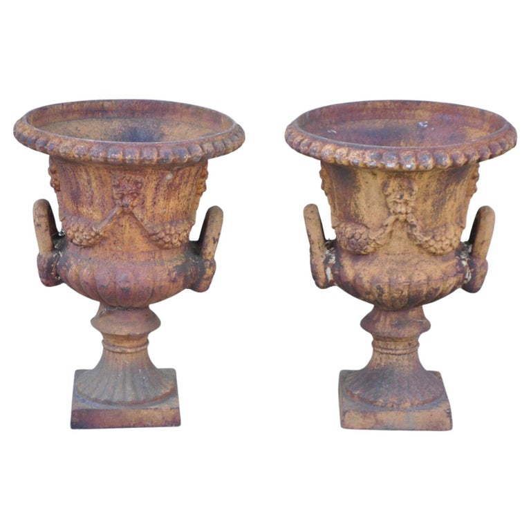 Cast Iron Neoclassical Style Figural Twin Handle Urn Garden Planter Pot ...