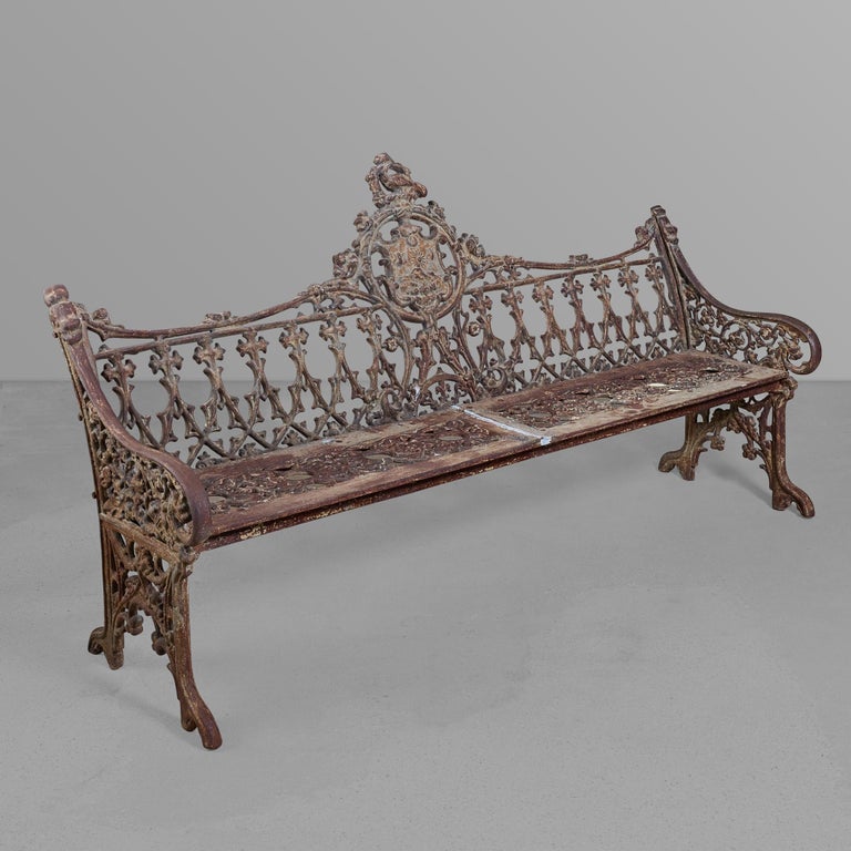 Cast Iron Park Bench with Royal Crest For Sale at 1stDibs