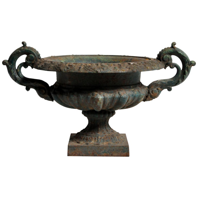 Cast Iron Planter with Original Green Paint at 1stDibs