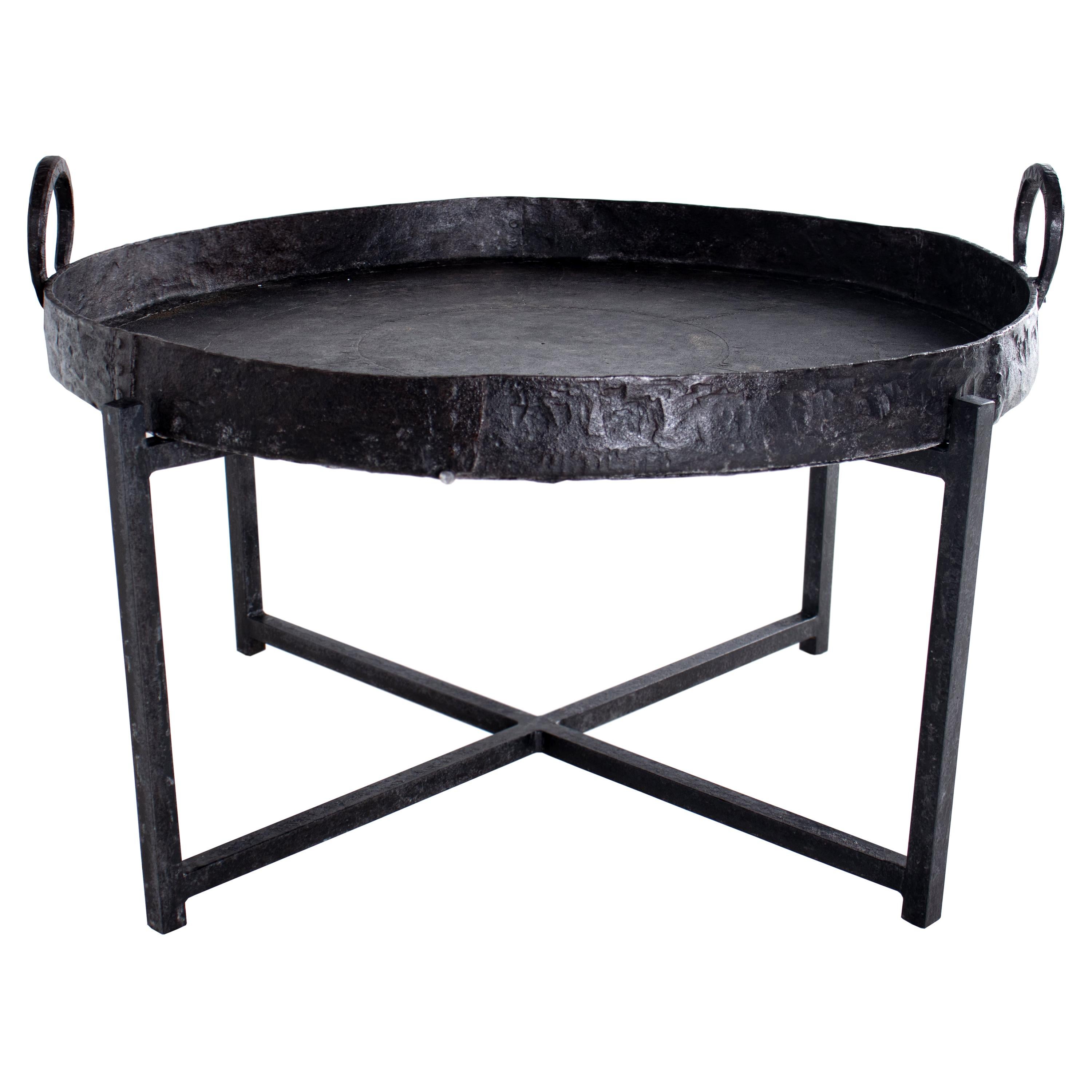 Vintage Cast Iron Machine Component End Table with Limestone Top at 1stDibs