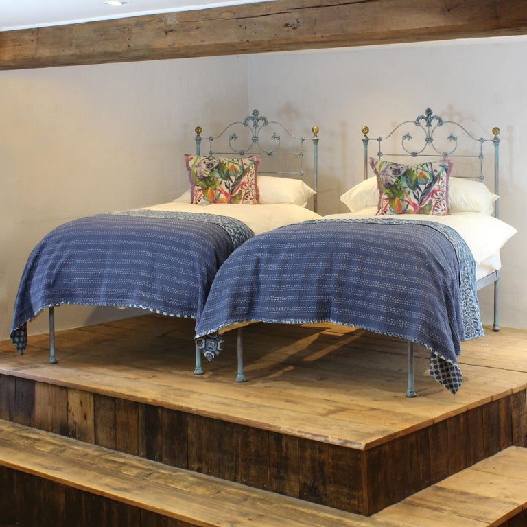 Cast Iron Platform Beds in Blue Verdigris, MP58 For Sale at 1stDibs