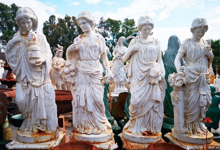 Cast Iron Set of Four Seasons Sculptures in White For Sale at 1stDibs