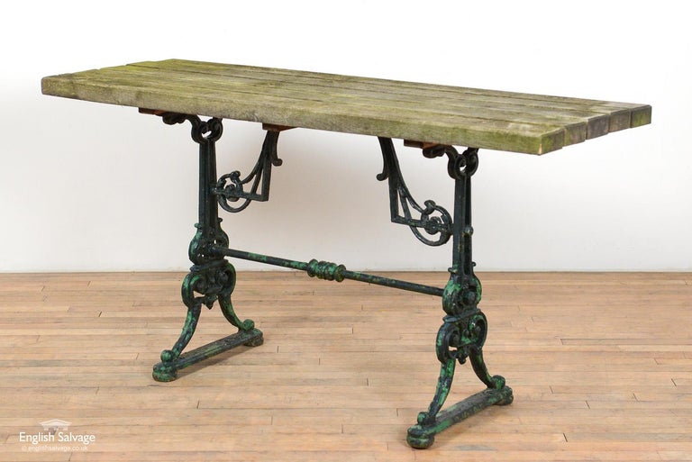Cast Iron Table Base with Thick Wood Top, 20th Century For Sale at 1stDibs